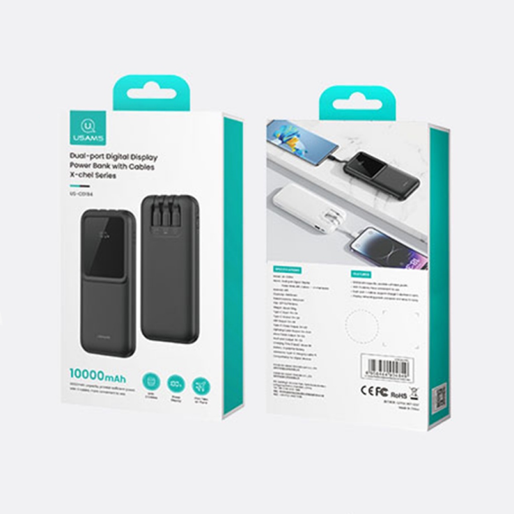 CD194 Power Bank 10000mAh Con cables Pantalla LCD Negro USAMS